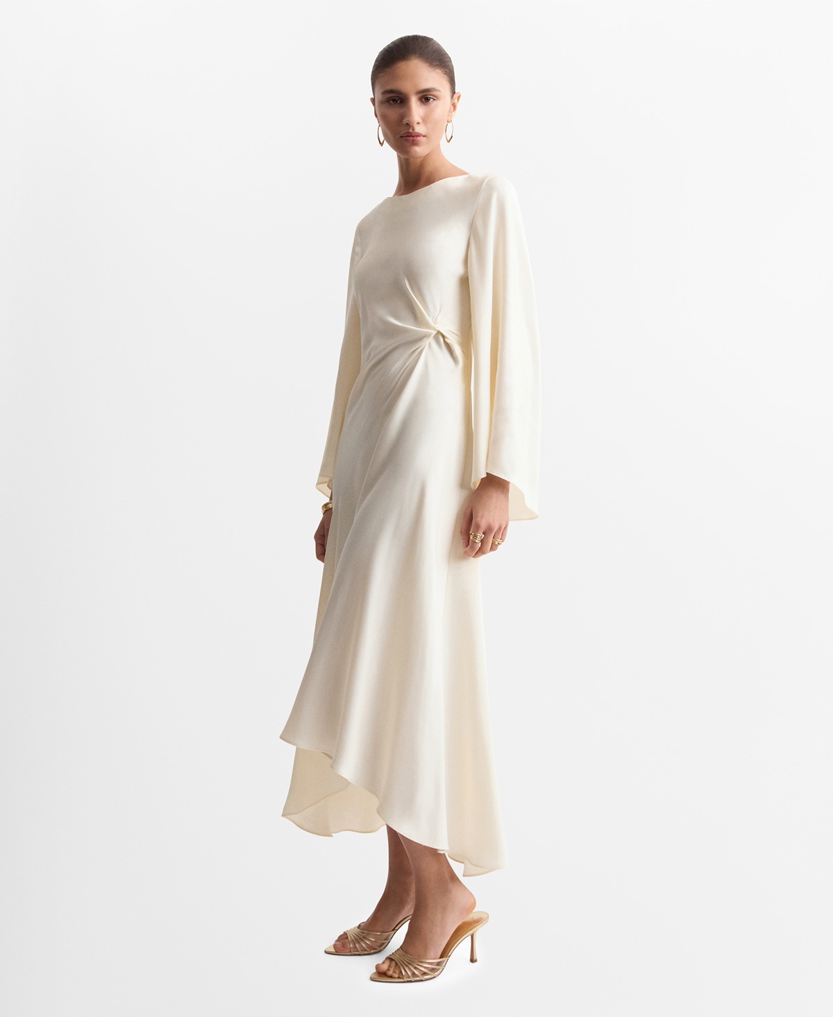 Click here for Mango Womens Ruched Satin Dress - Ecru prices