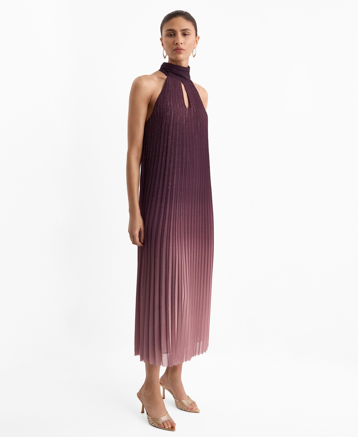 Click here for Mango Womens Pleated Halter Neck Dress - Light  Pa... prices