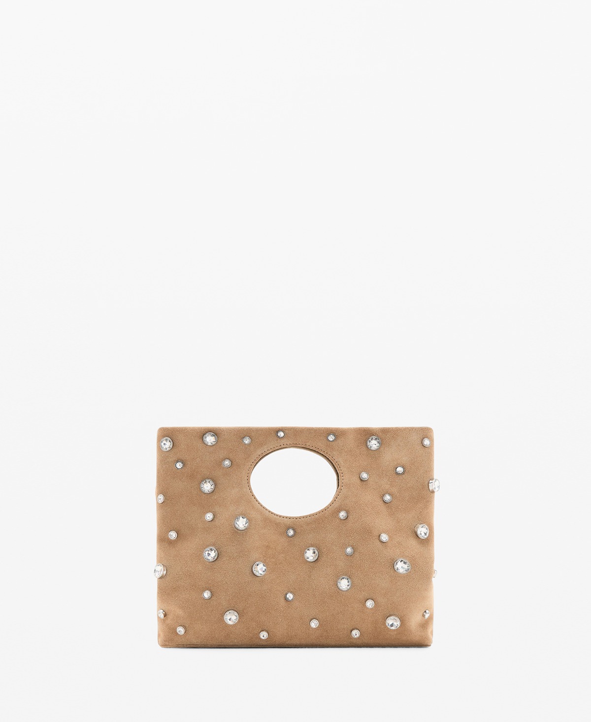 Click here for Mango Womens Suede Studded Handbag - Beige prices