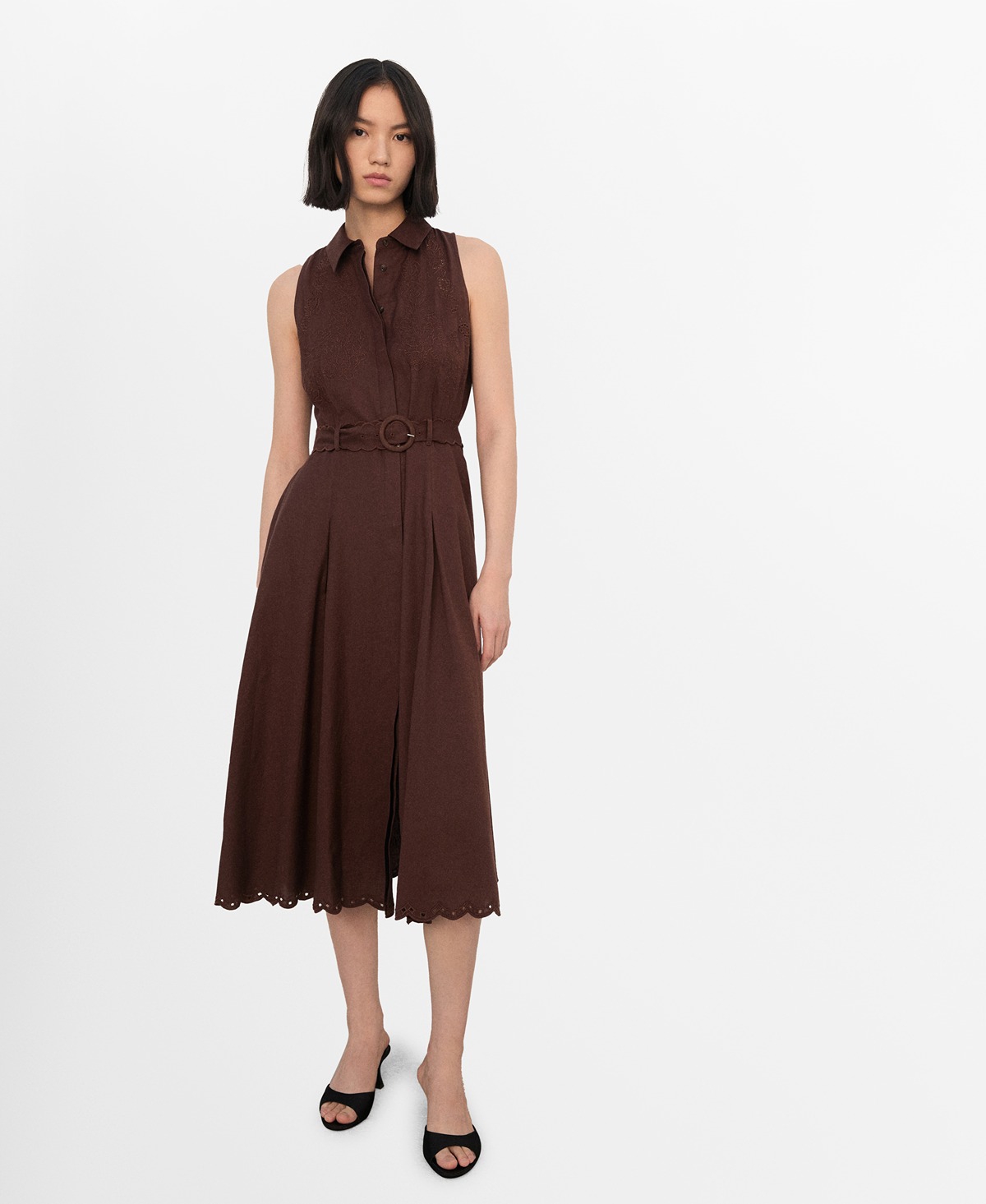 Click here for Mango Womens Embroidered Shirt Dress - Brown prices