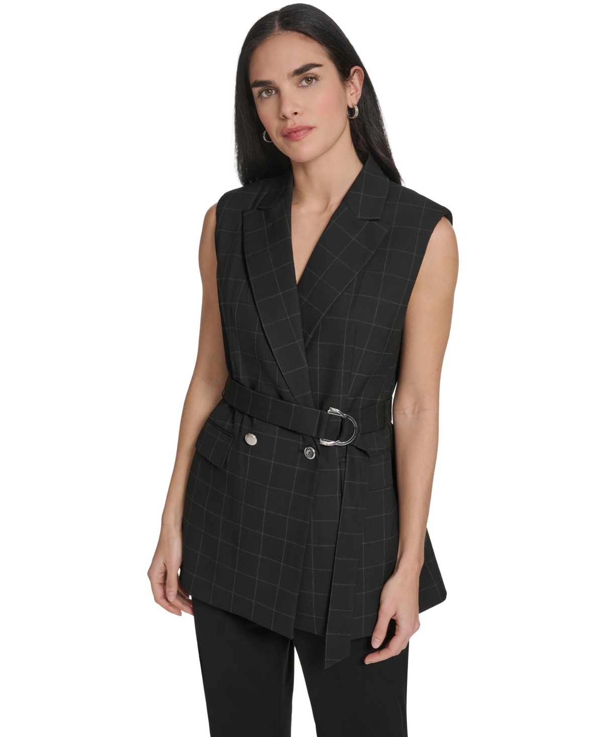 Click here for Calvin Klein Womens Windowpane Tie-Waist Vest - Bl... prices