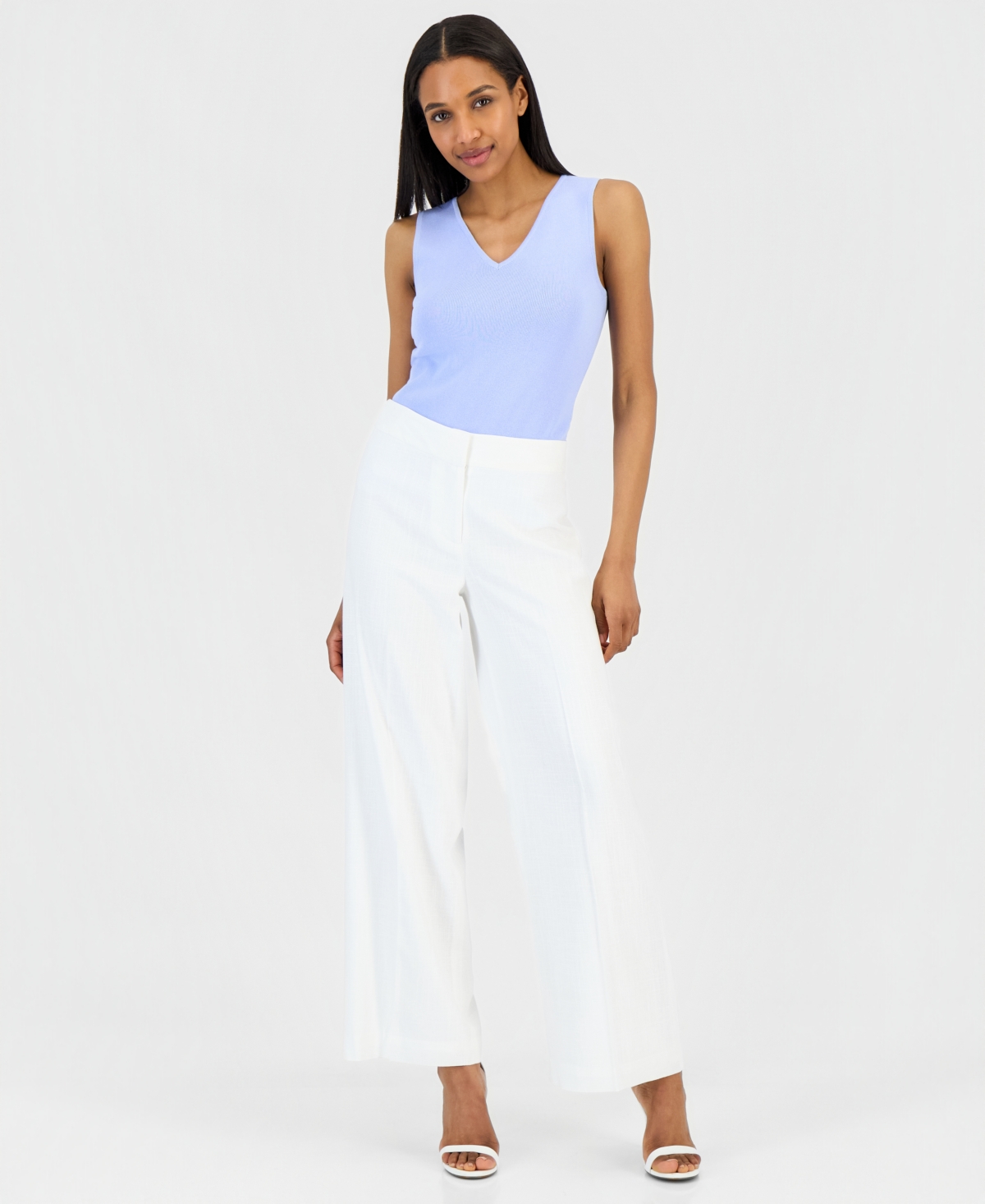Click here for Tahari Asl Womens Clean-Waist Linen-Blend Wide-Leg... prices