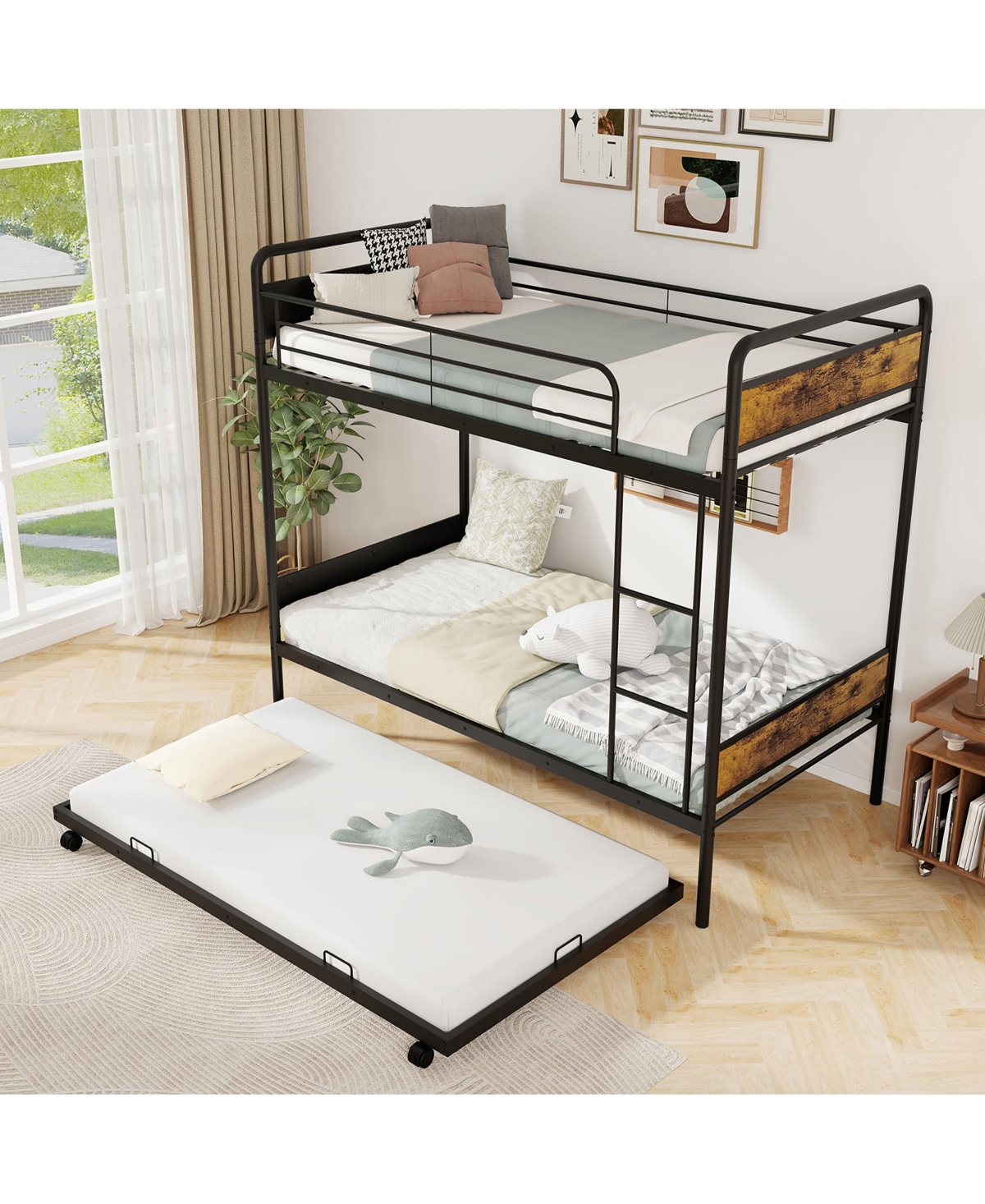 Click here for Gymax Twin Over Twin Bunk Bed w/ Trundle Industria... prices