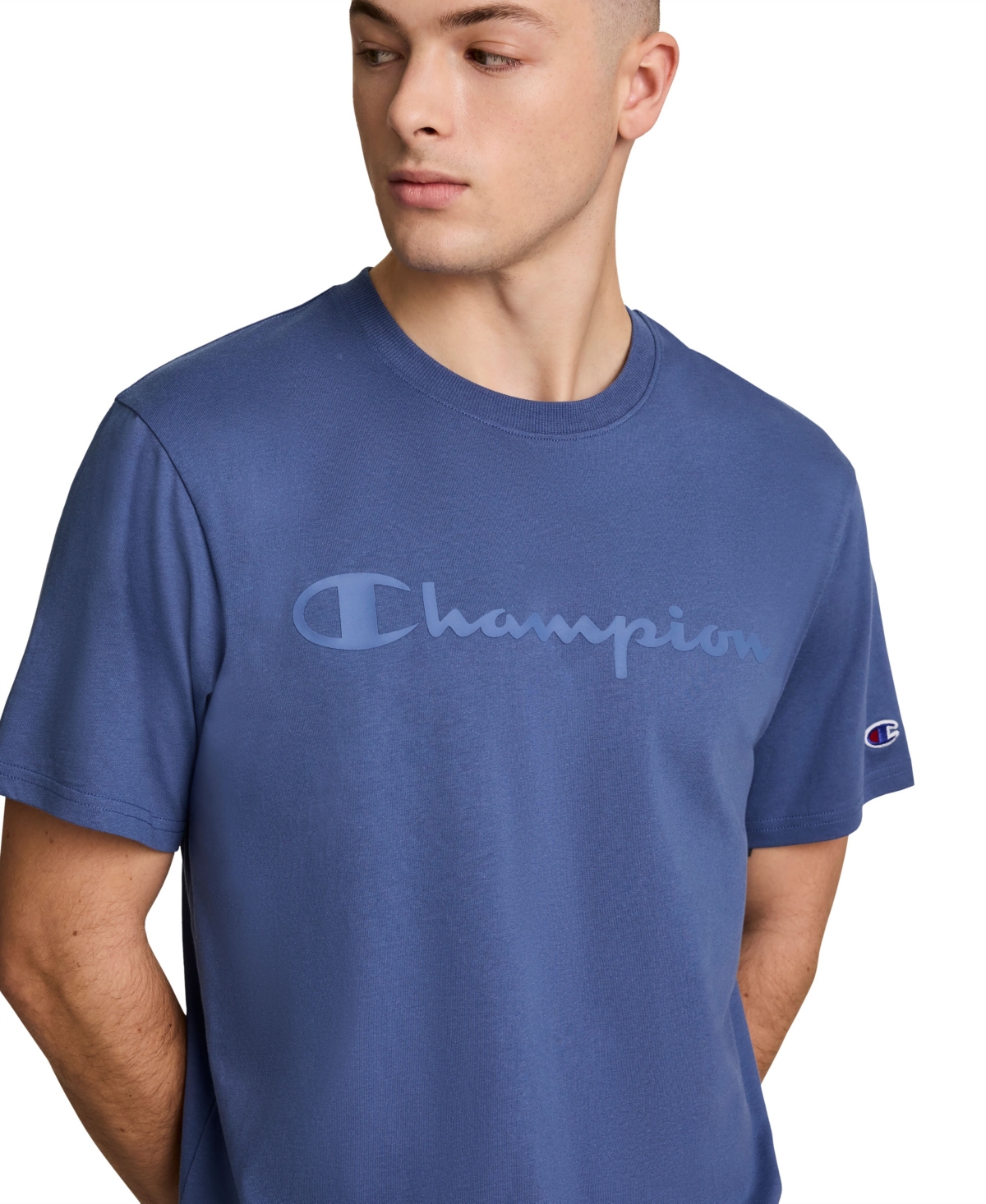 Click here for Champion Mens Classic Logo Crewneck Short-Sleeve T... prices