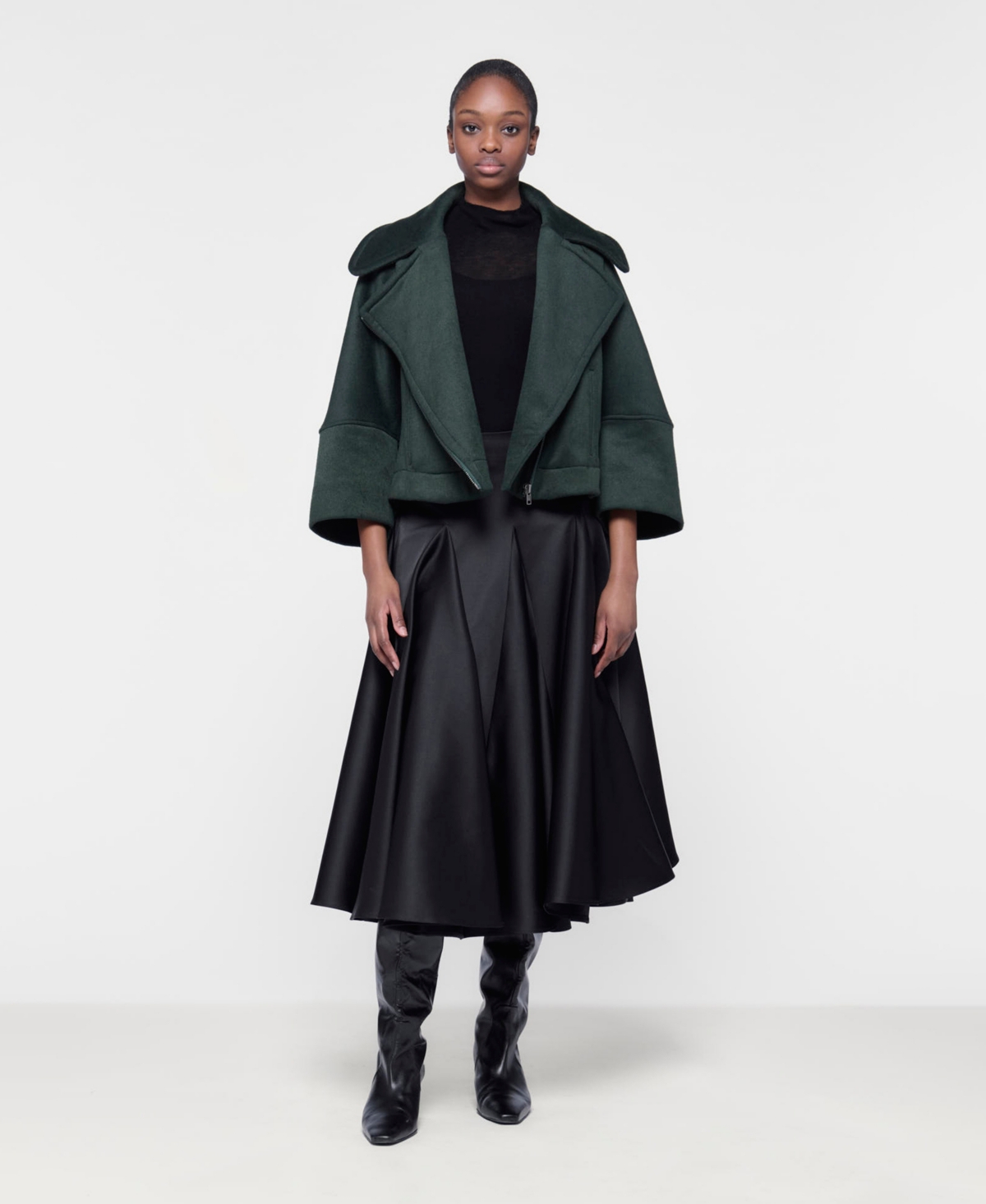 Click here for Leem Womens Boxy Biker Jacket - Green prices