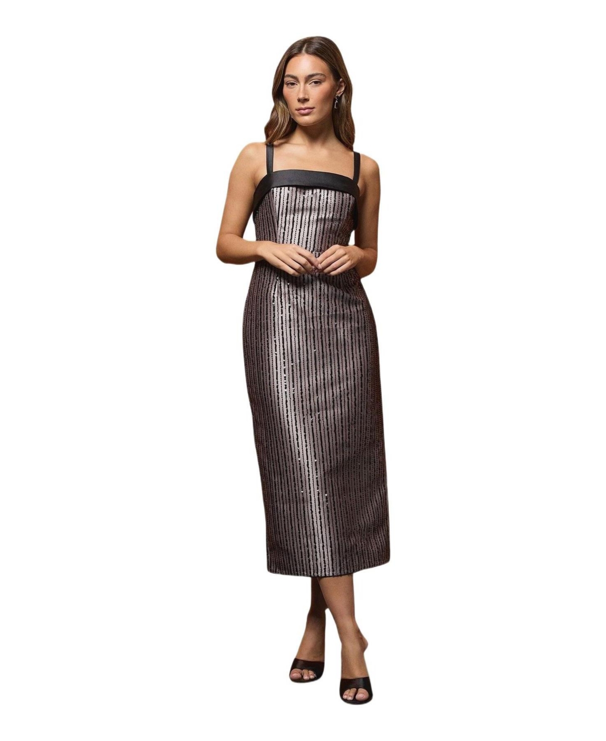 Click here for Coast Womens Muse Beaded Sequin Midi Dress - Mocha prices