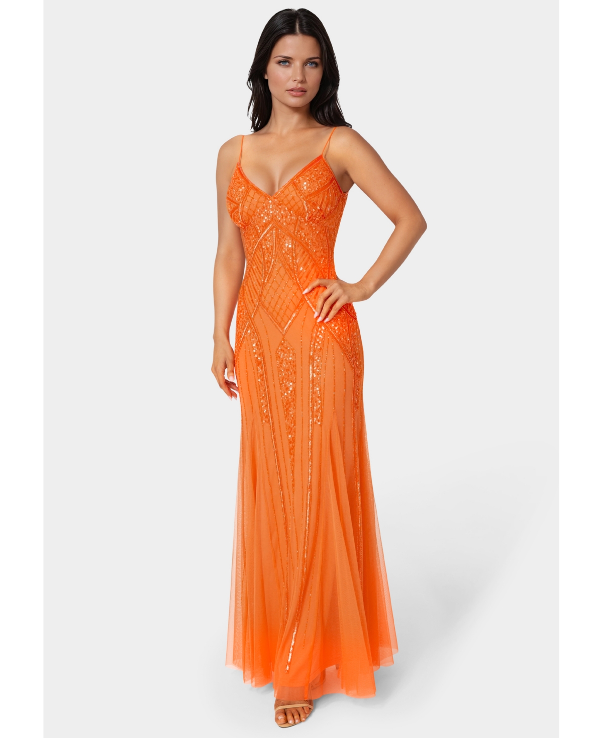 Click here for Bebe Womens Beaded Gown - Tangerine prices