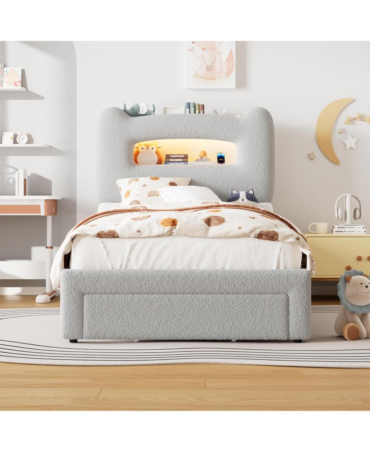 Click here for gaomon Led Bed Frame with 2-Tier Storage Headboard... prices