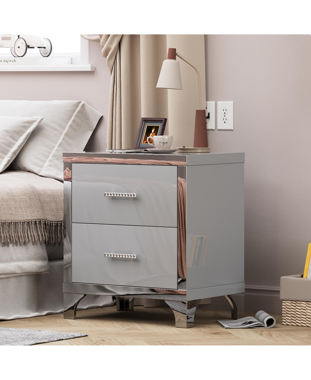 Click here for Rainsken High Gloss Mirrored Nightstand  Modern Wo... prices