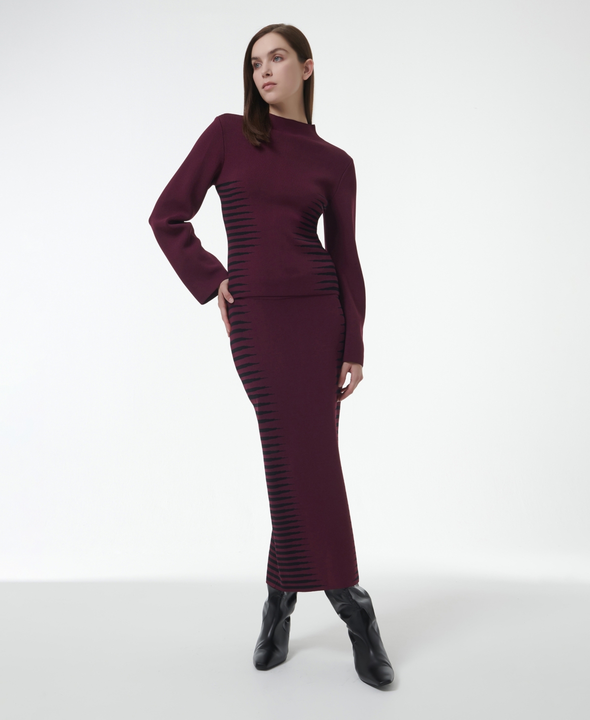 Click here for Leem Womens Jacquard Knit Fitted Top - Red prices