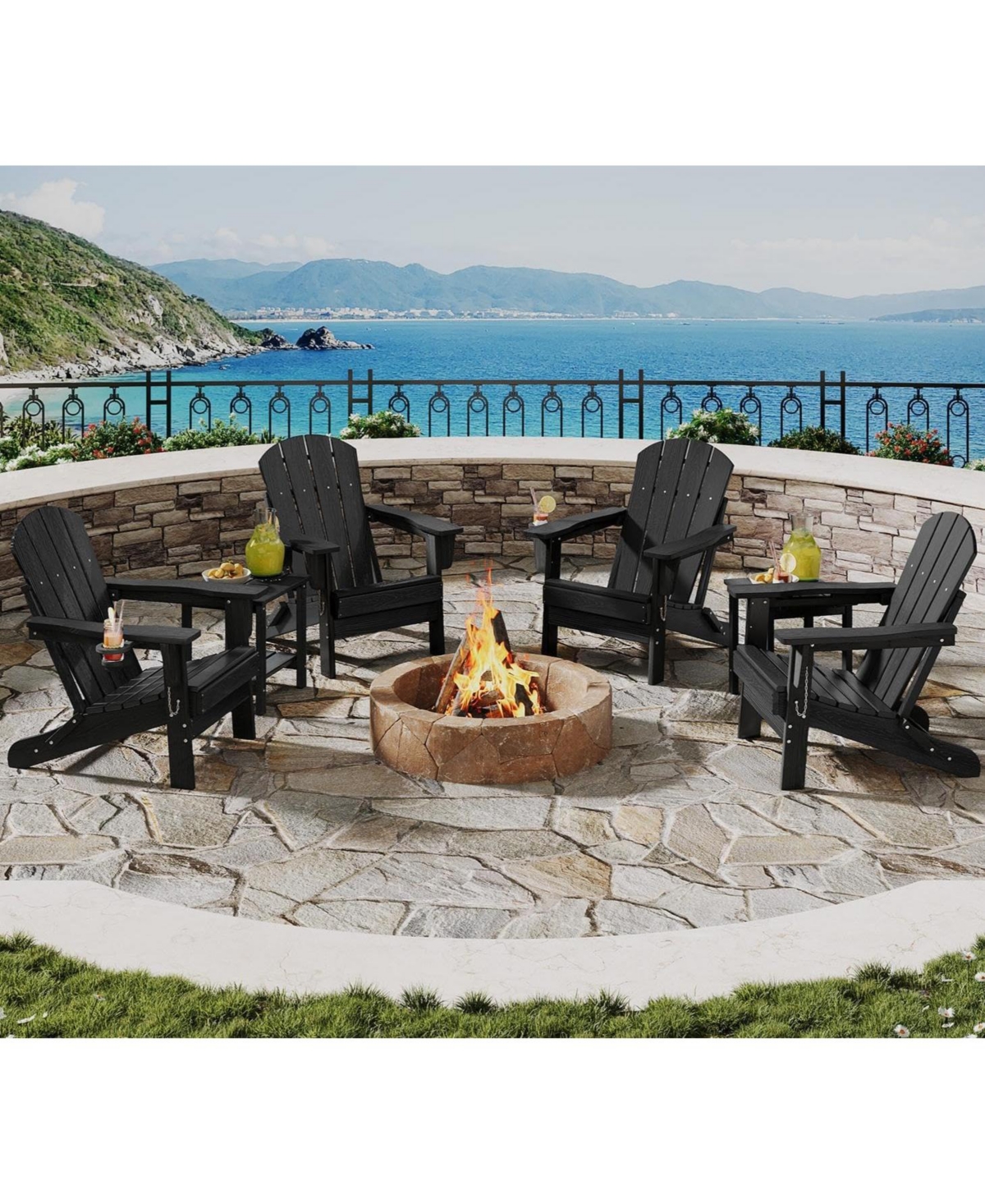 Click here for gaomon Folding Adirondack Chair Set of 4 with 2 Si... prices