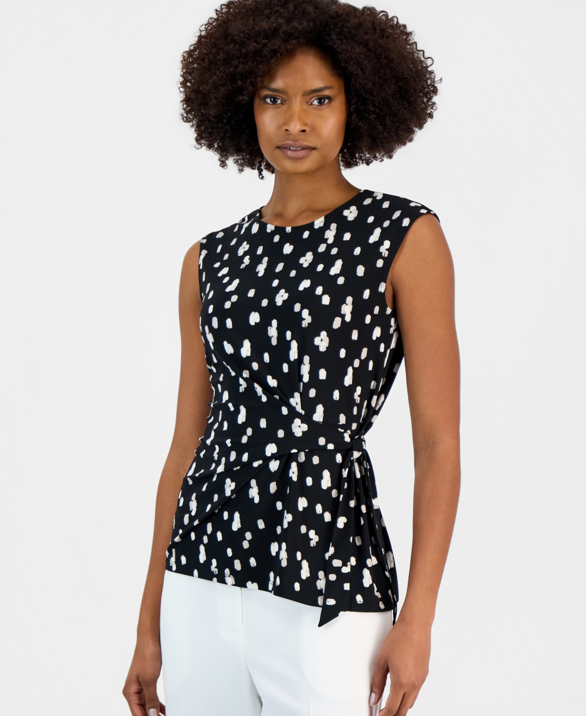 Click here for Kasper Womens Sleeveless Side-Tie Top - Black Mult... prices