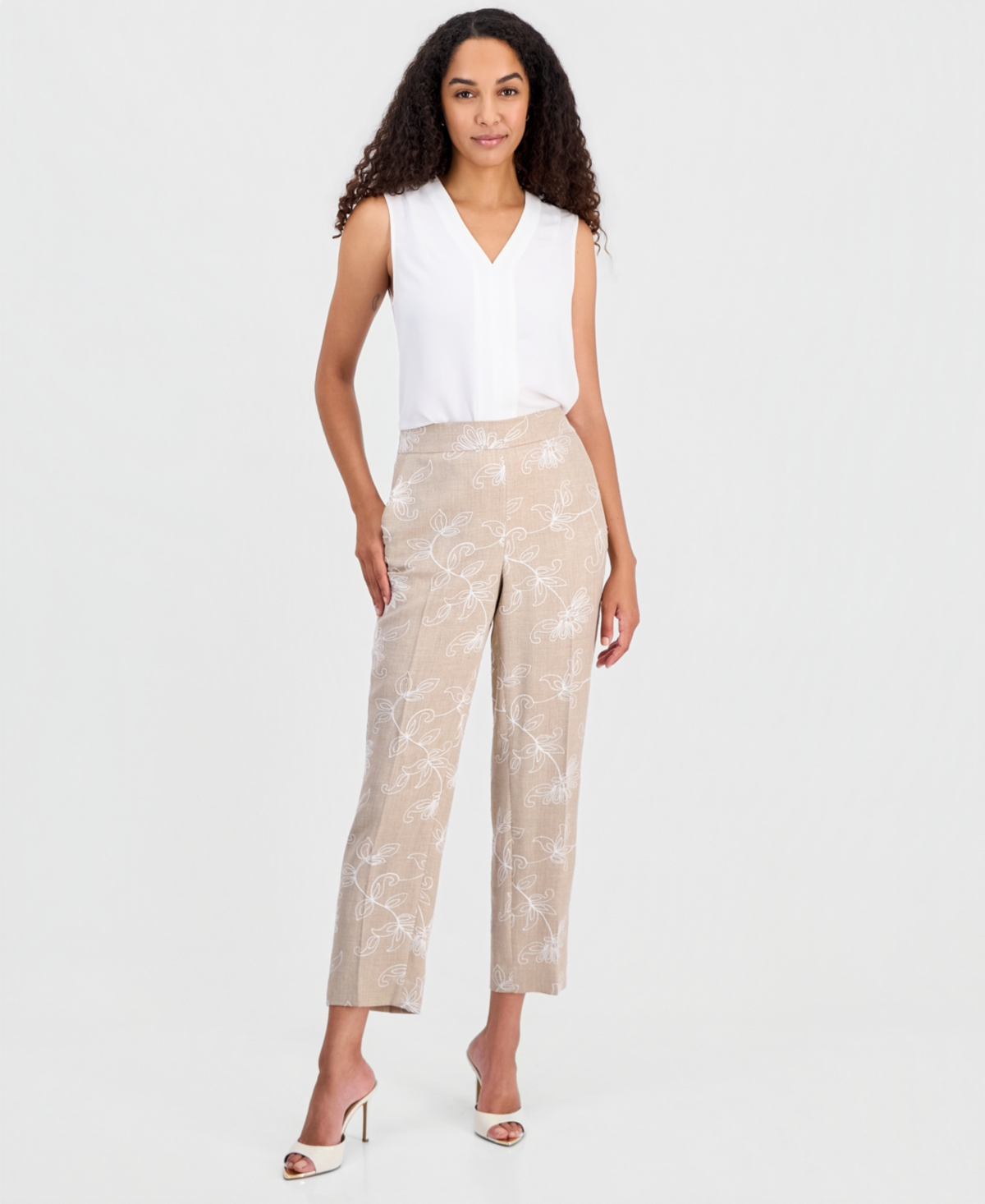 Click here for Kasper Petite Floral Embroidery Mid-Rise Pants - S... prices