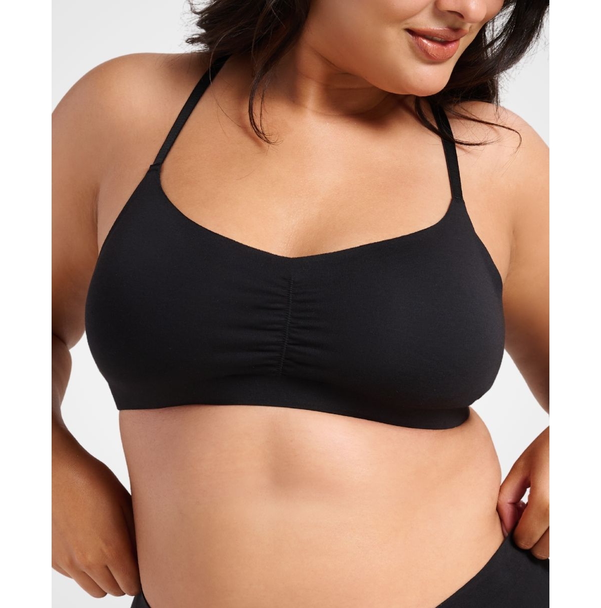 Click here for Siella Womens Cotton No-Show V-Scoop Bra - Black prices