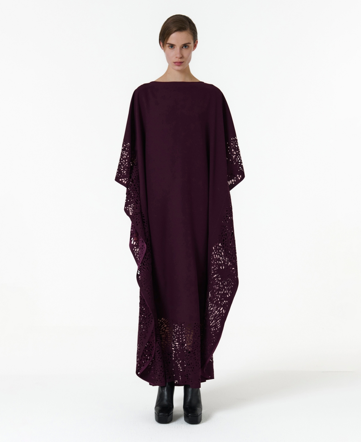 Click here for Leem Womens Laser-Cut Kaftan Dress - Purple prices