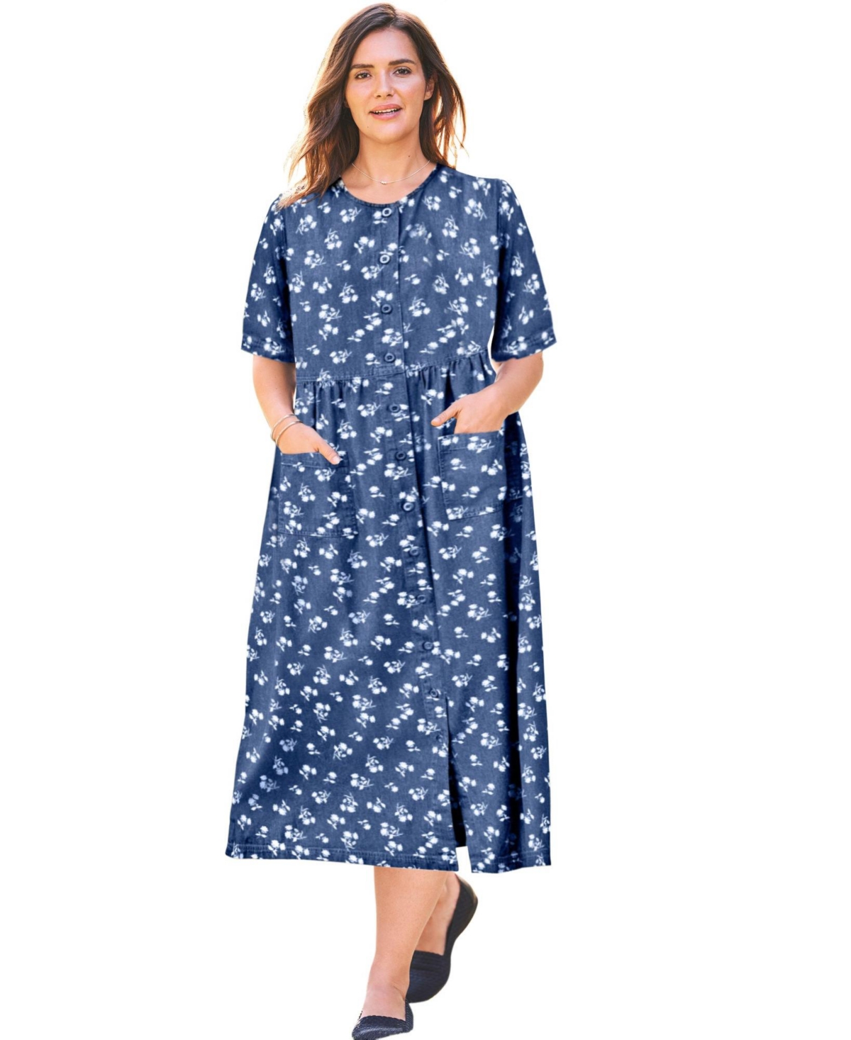 Click here for Woman Within Plus Size Short-Sleeve Denim Dress -... prices