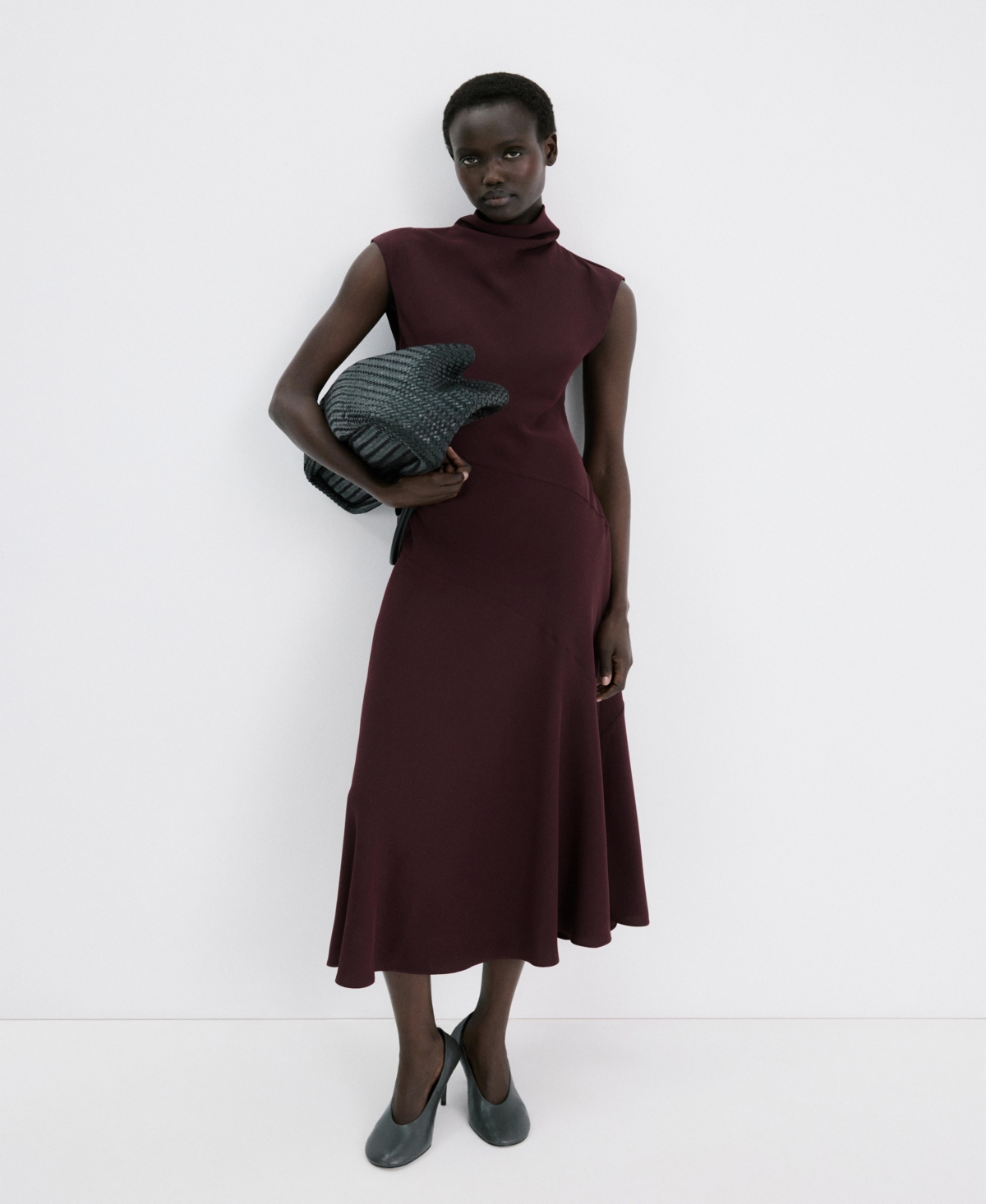 Click here for Mango Womens Draped Neck Long Dress - Wine prices