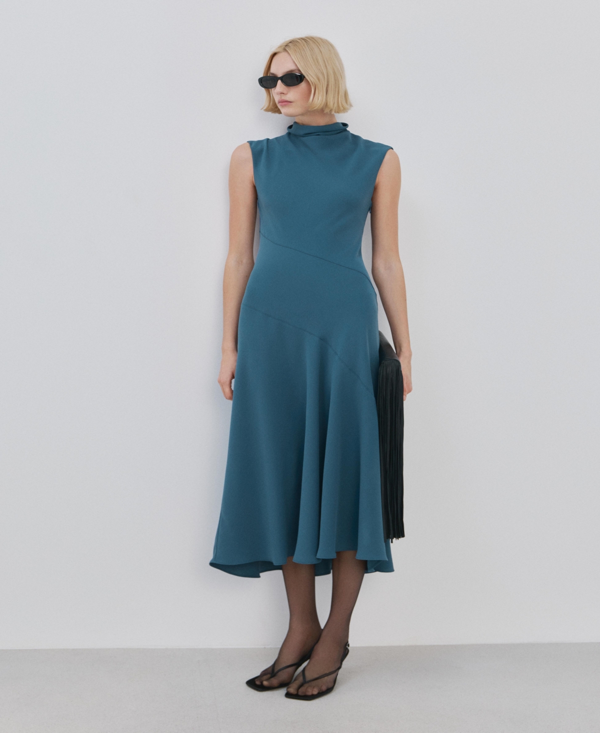 Click here for Mango Womens Draped Neck Long Dress - Blue prices