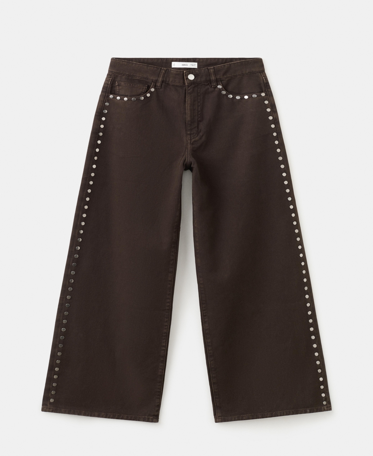 Mango Womens Wide Leg Studded Jeans - Chocolate