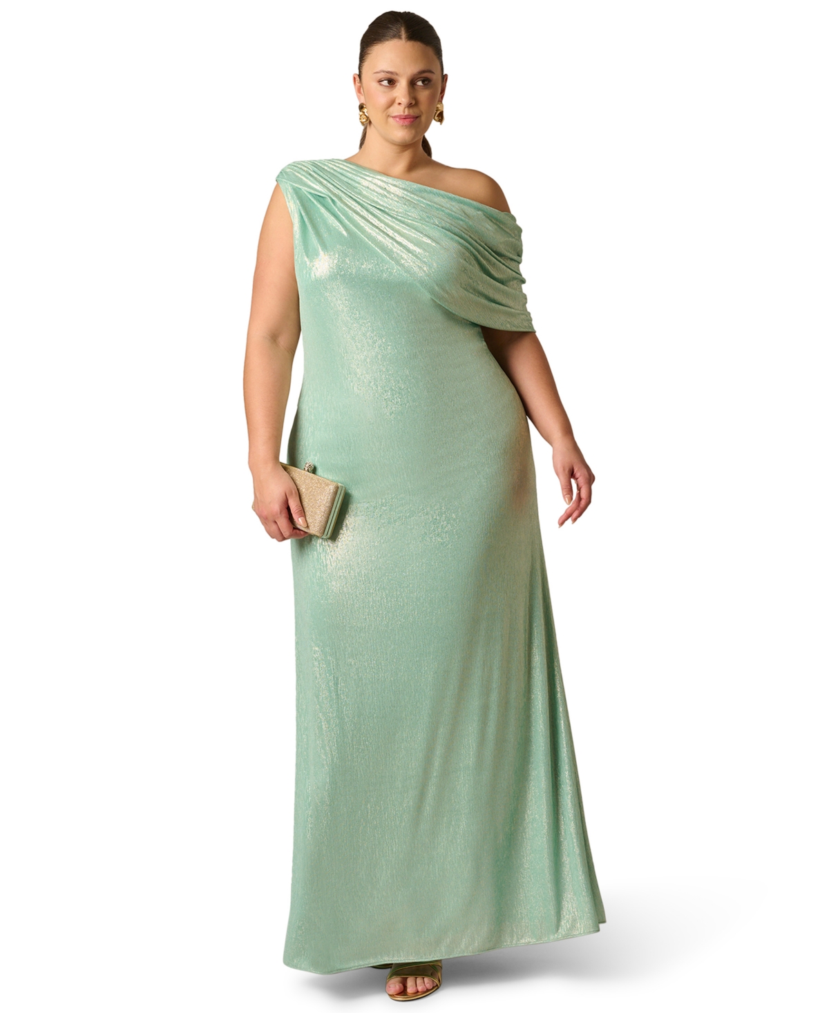 Click here for Adrianna Plus Size Foiled One-Shoulder Ball Gown -... prices
