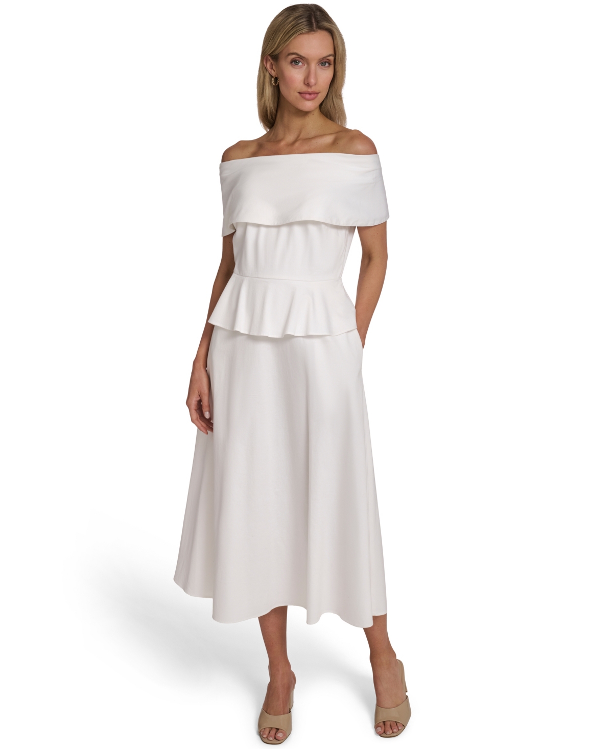 Click here for Calvin Klein Womens Off-The-Shoulder Midi Dress -... prices