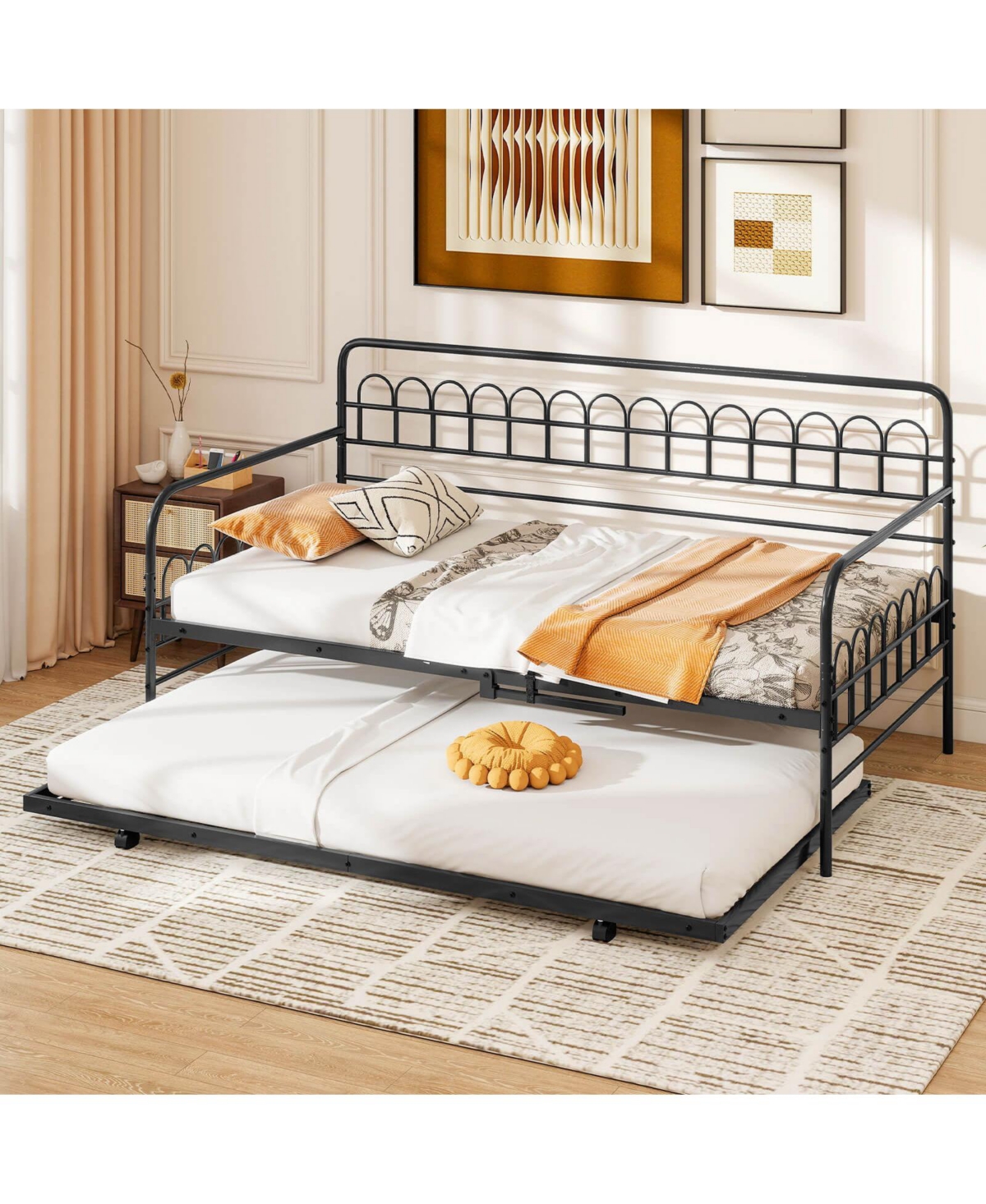 Click here for Costway Daybed with Trundle Curved Backrest & Armr... prices