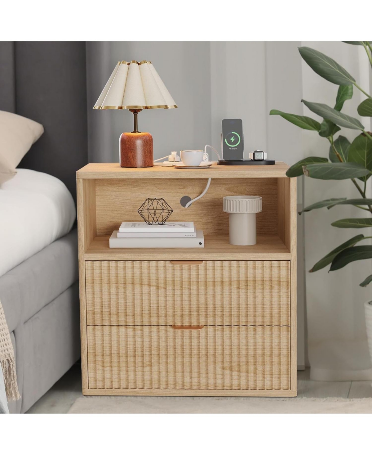 Click here for gaomon 23" Wooden Fluted Nightstand with Char... prices