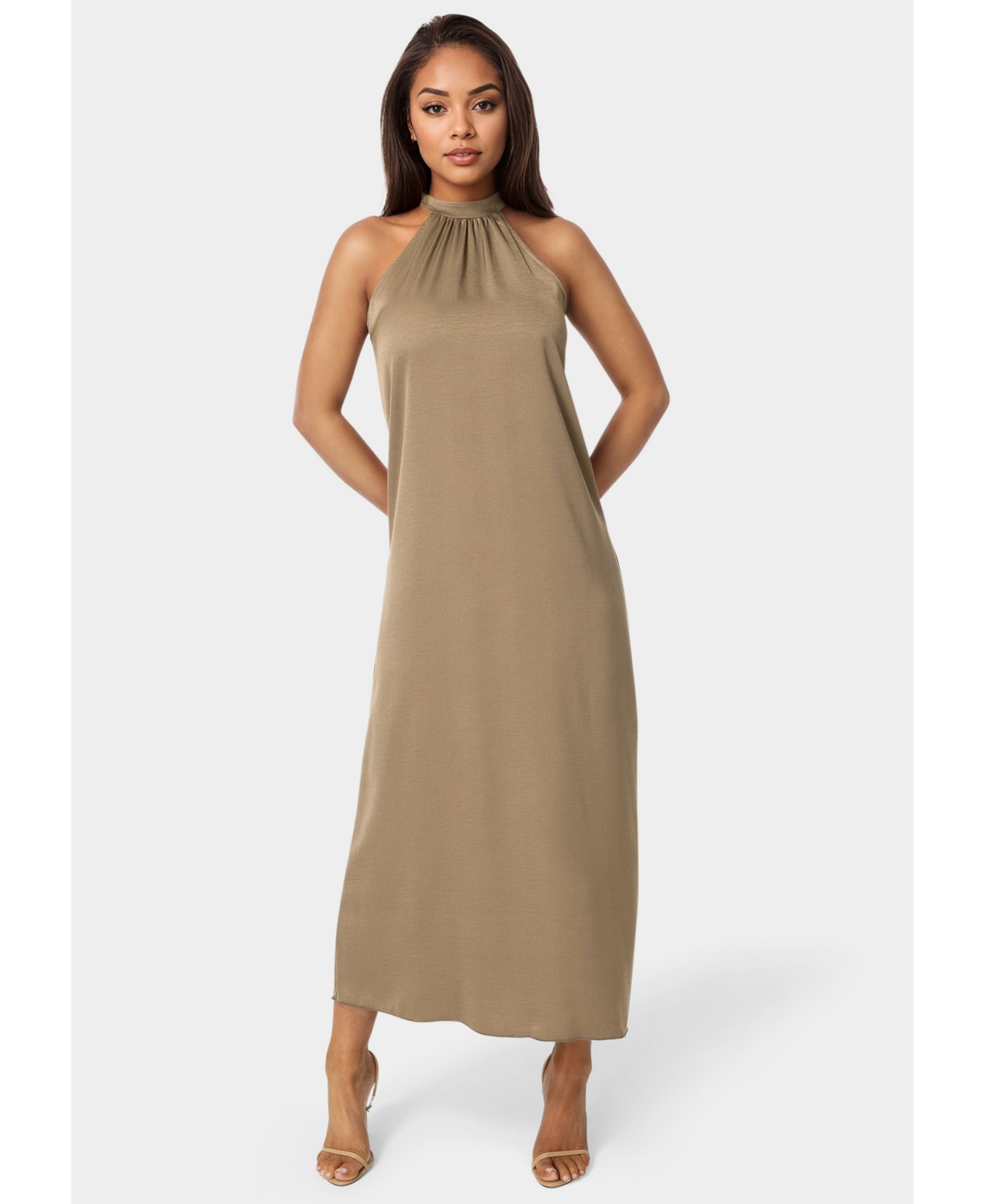 Click here for Bebe Womens Crushed Satin Mock Neck Maxi Dress - M... prices