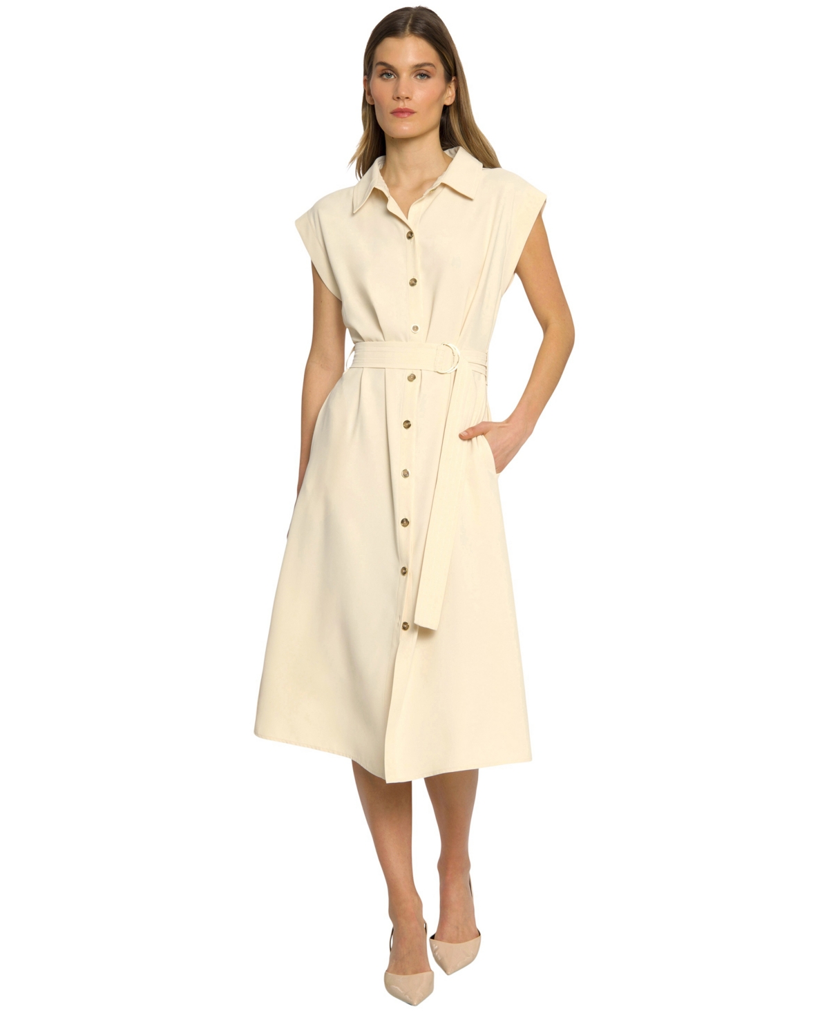 Click here for Luxely Womens Sleeveless Midi Shirt Dress - White... prices