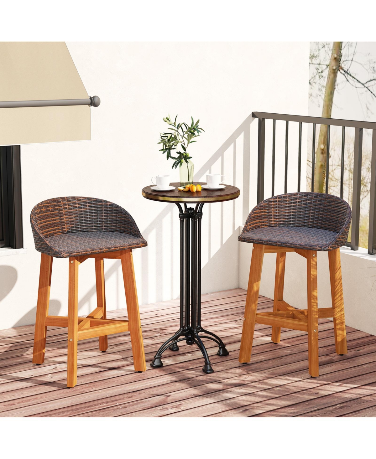 Click here for sumyeg Set of 2 Outdoor Faux Rattan Bar Chairs wit... prices