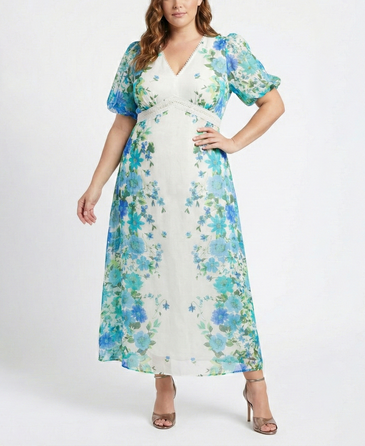 Click here for Taylor Plus Size V-Neck Maxi Dress - Blue Multi prices