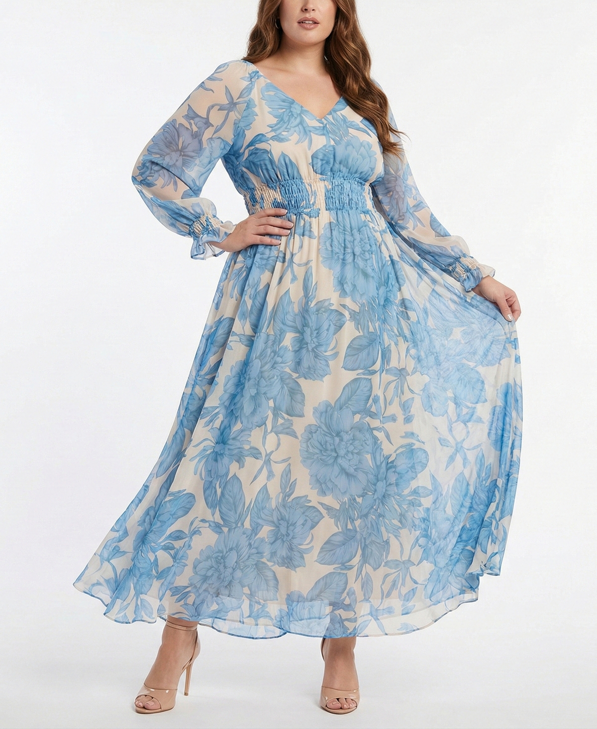 Click here for Taylor Plus Size Smocked Waist V-Neck Maxi Dress -... prices