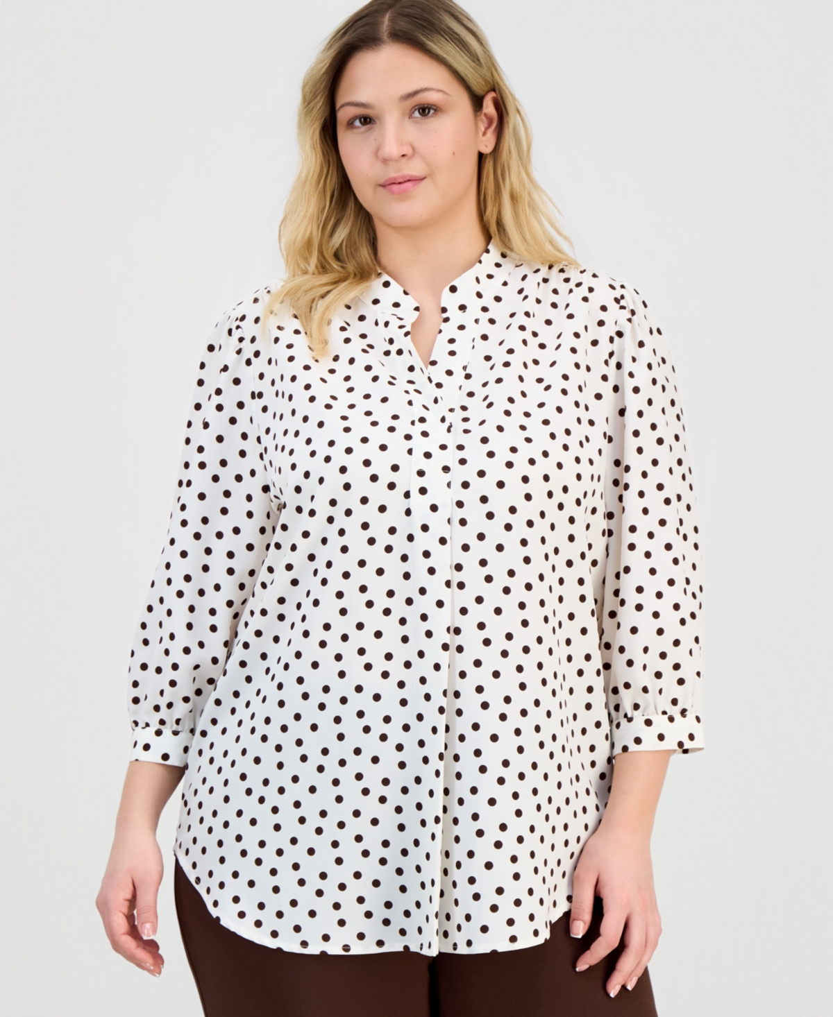 Click here for Anne Klein Plus Size Printed 3/4-Sleeve Blouse - D... prices