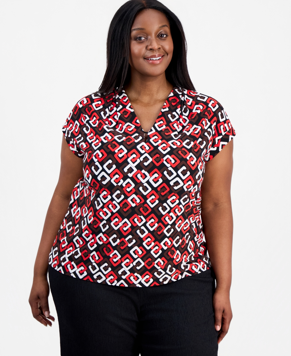 Click here for Anne Klein Plus Size Pleated V-Neck Cap-Sleeve Top... prices