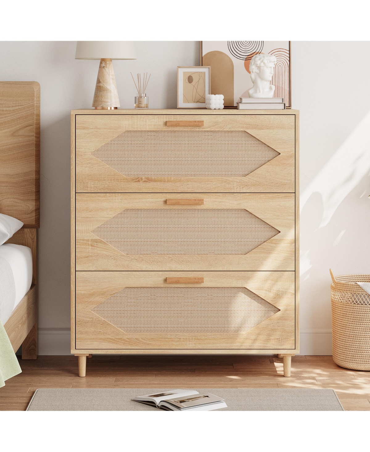 Click here for gaomon 3-Drawer Rattan Dresser  Modern Oak Storage... prices