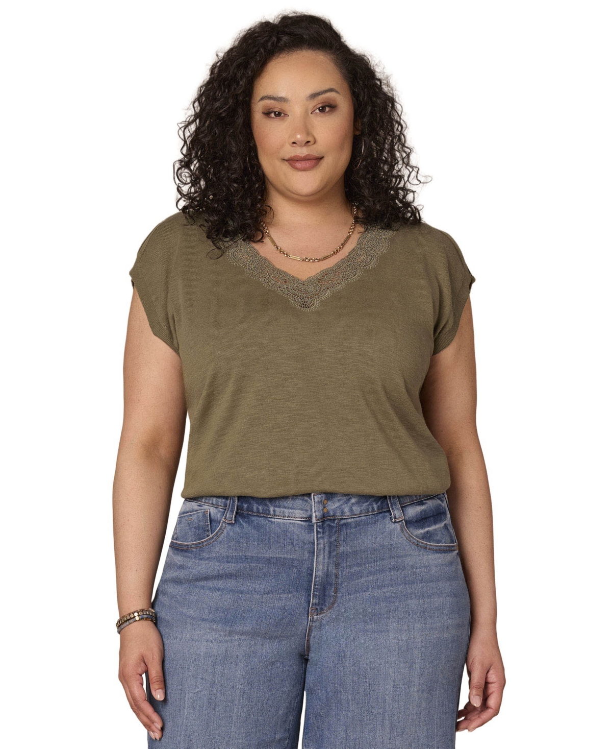 Click here for Democracy Plus Size V-Neck Sweater Top - Lily Pad prices