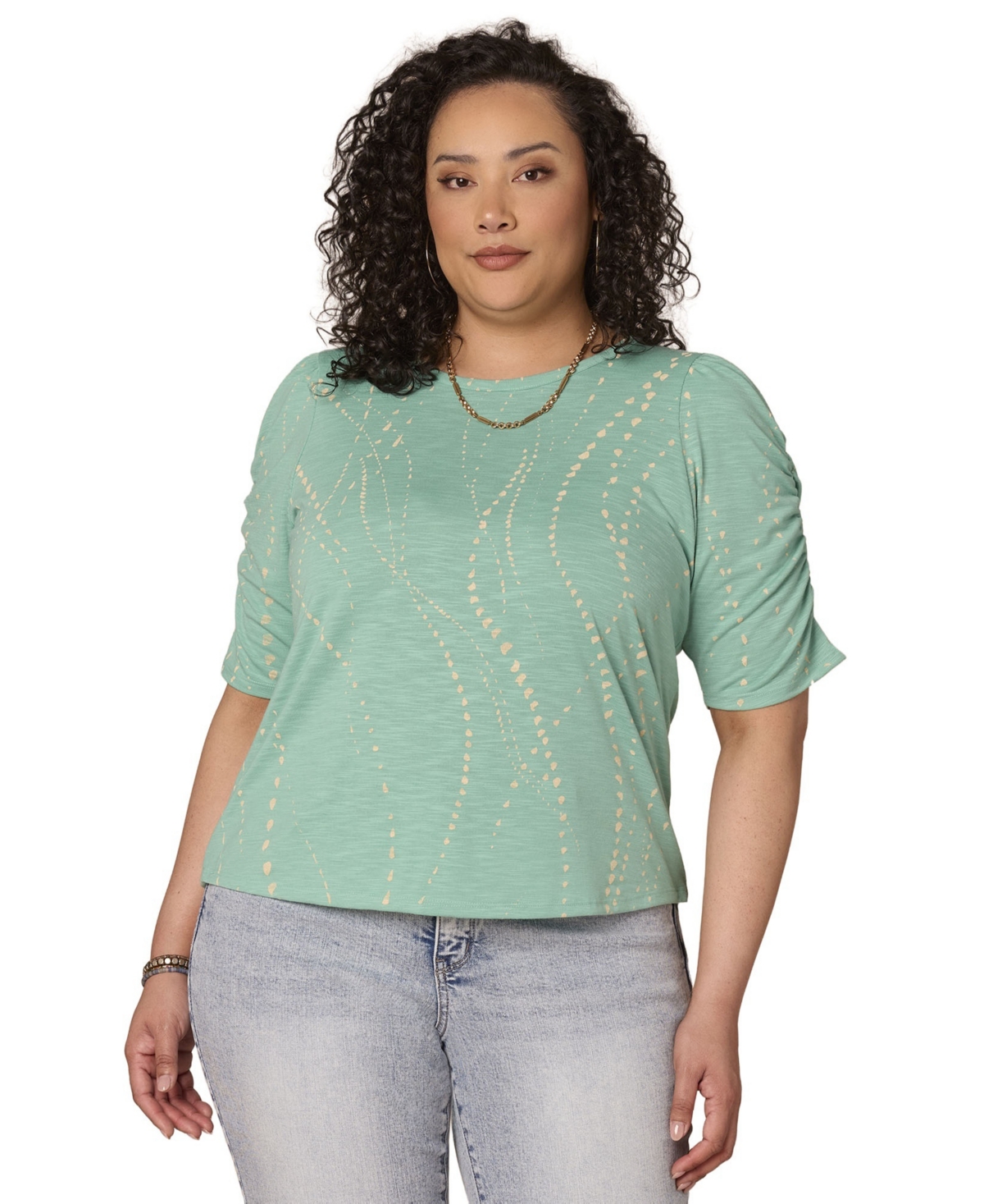 Click here for Democracy Plus Size Scoop Neck Printed Top - Deep... prices