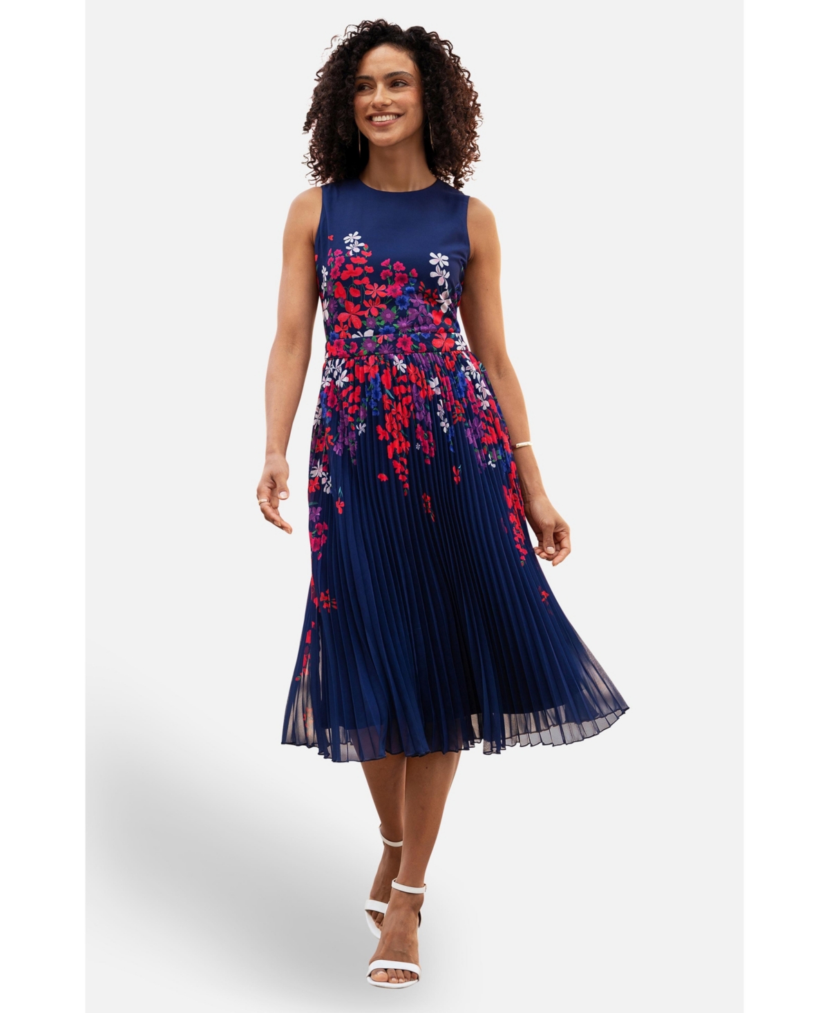 Click here for Yumi Womens Printed Pleated Midi Dress - Navy prices