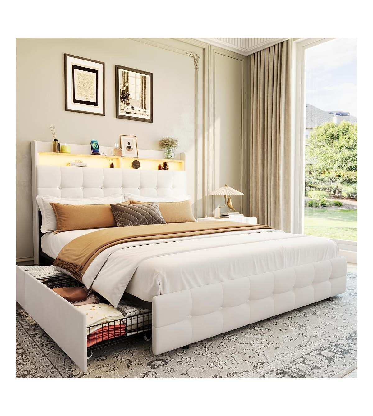 Click here for gaomon Bed Frame with Headboard and 2 Storage Draw... prices
