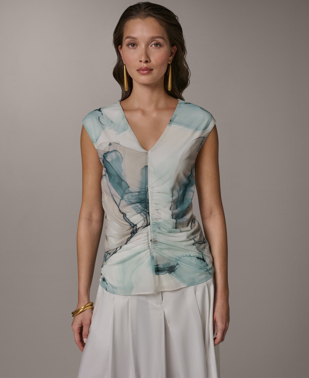 Click here for Donna Karan New York Womens Printed V-Neck Top - S... prices