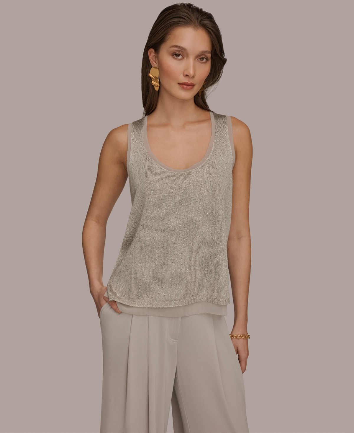 Click here for Donna Karan New York Womens Sequin Scoop Neck Swea... prices