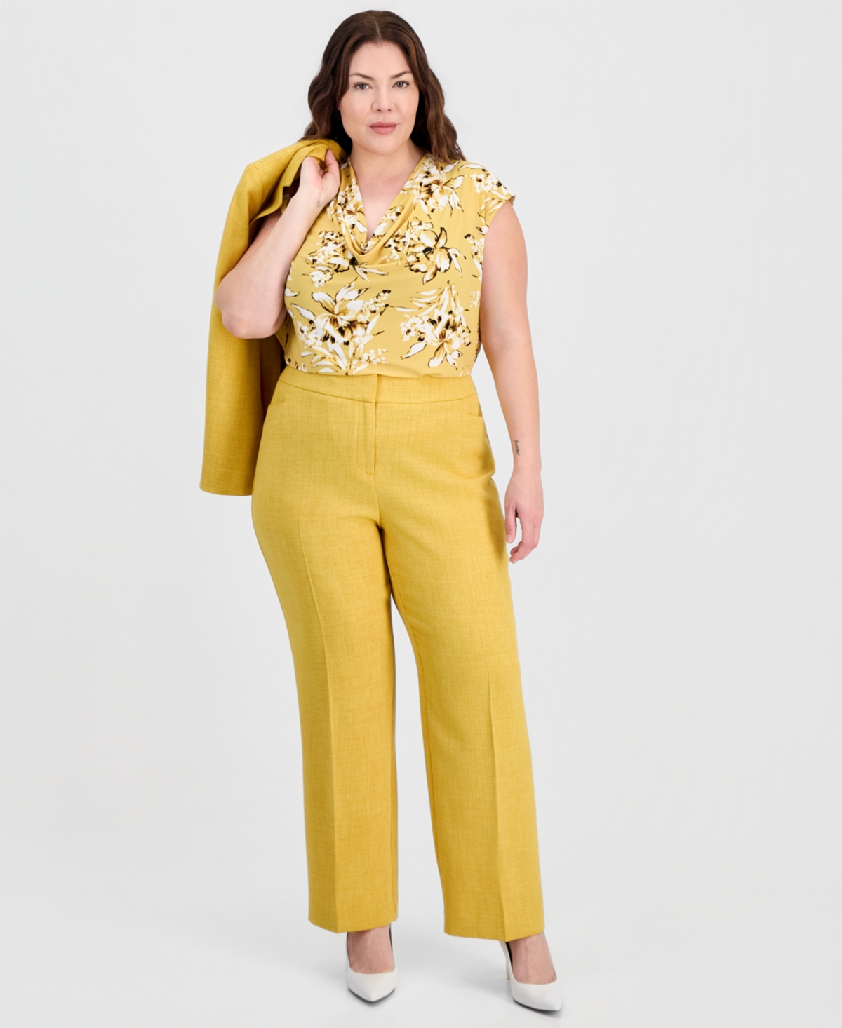 Click here for Kasper Plus Size L-Pocket Straight Pants - Butters... prices