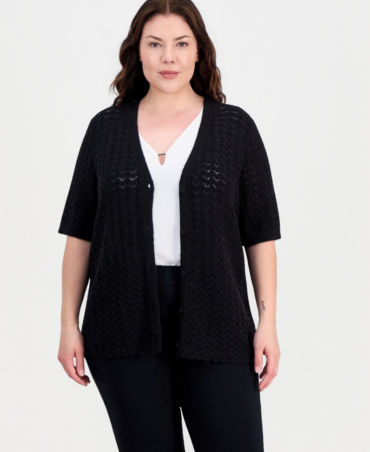 Click here for Kasper Plus Size Short-Sleeve Scalloped-Hem Cardig... prices