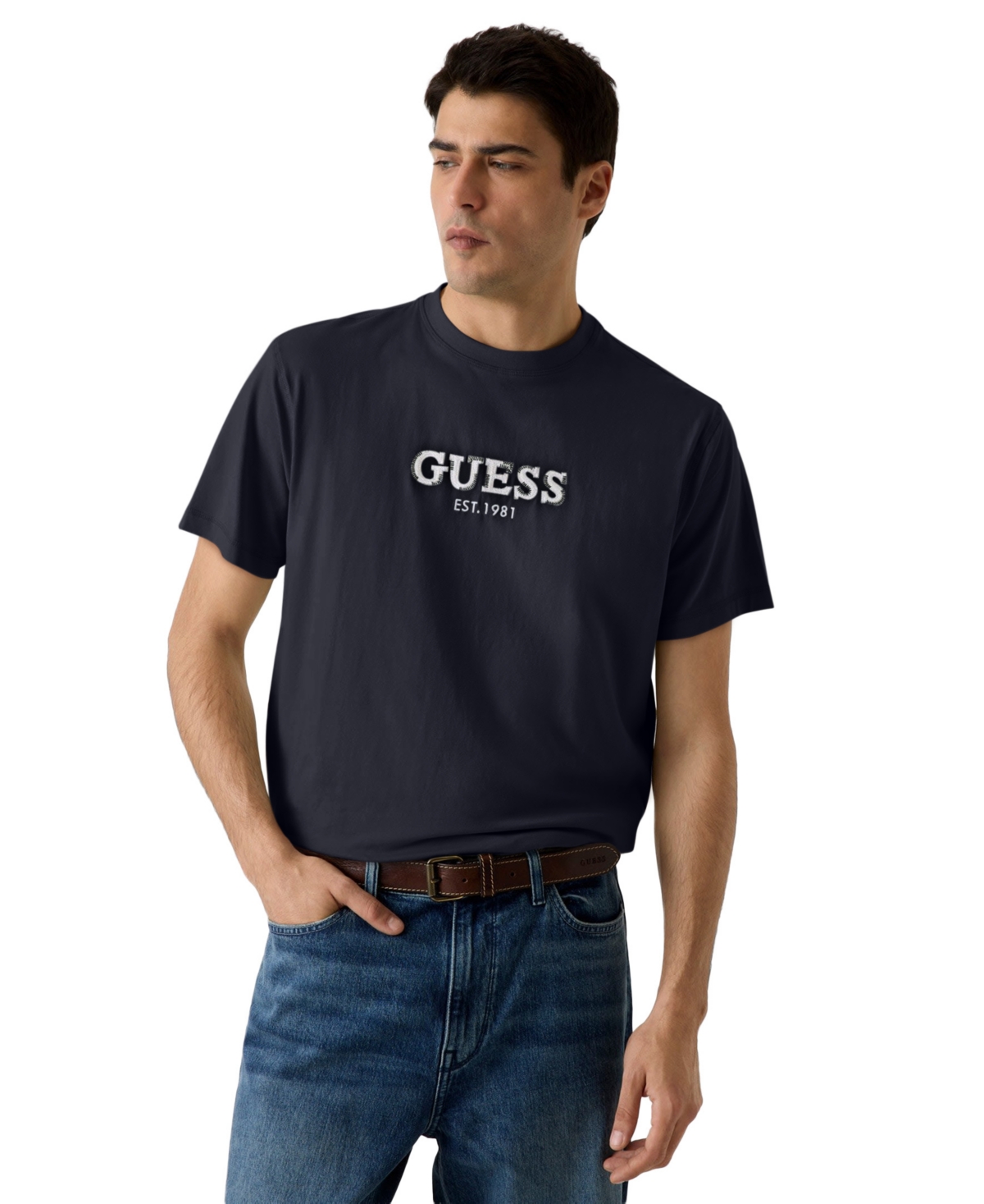 Click here for Guess Mens Logo Contrast Crewneck T-Shirt - SMART... prices