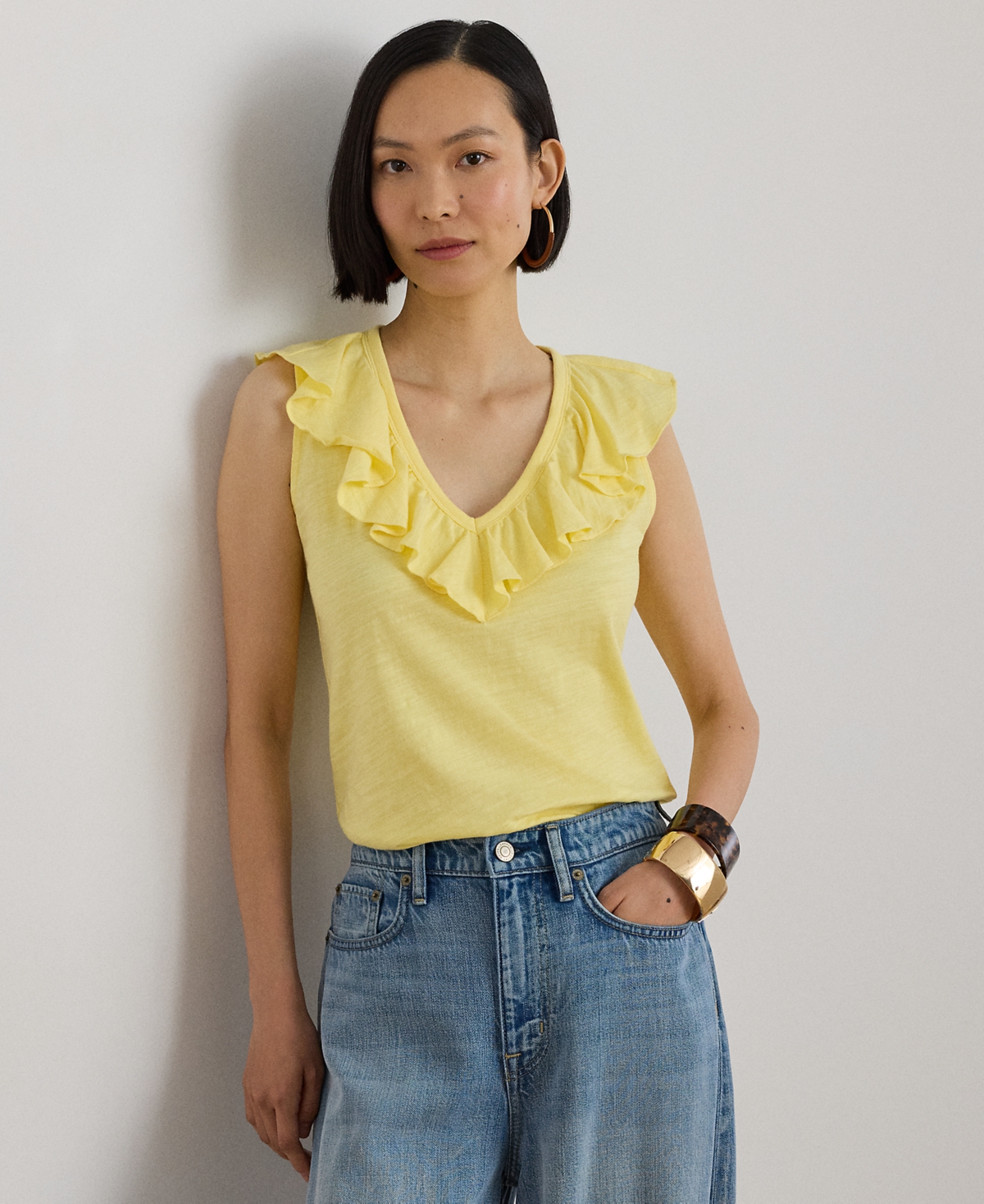 Click here for Lauren Ralph Lauren Petite Ruffle-Trim V-Neck Slee... prices