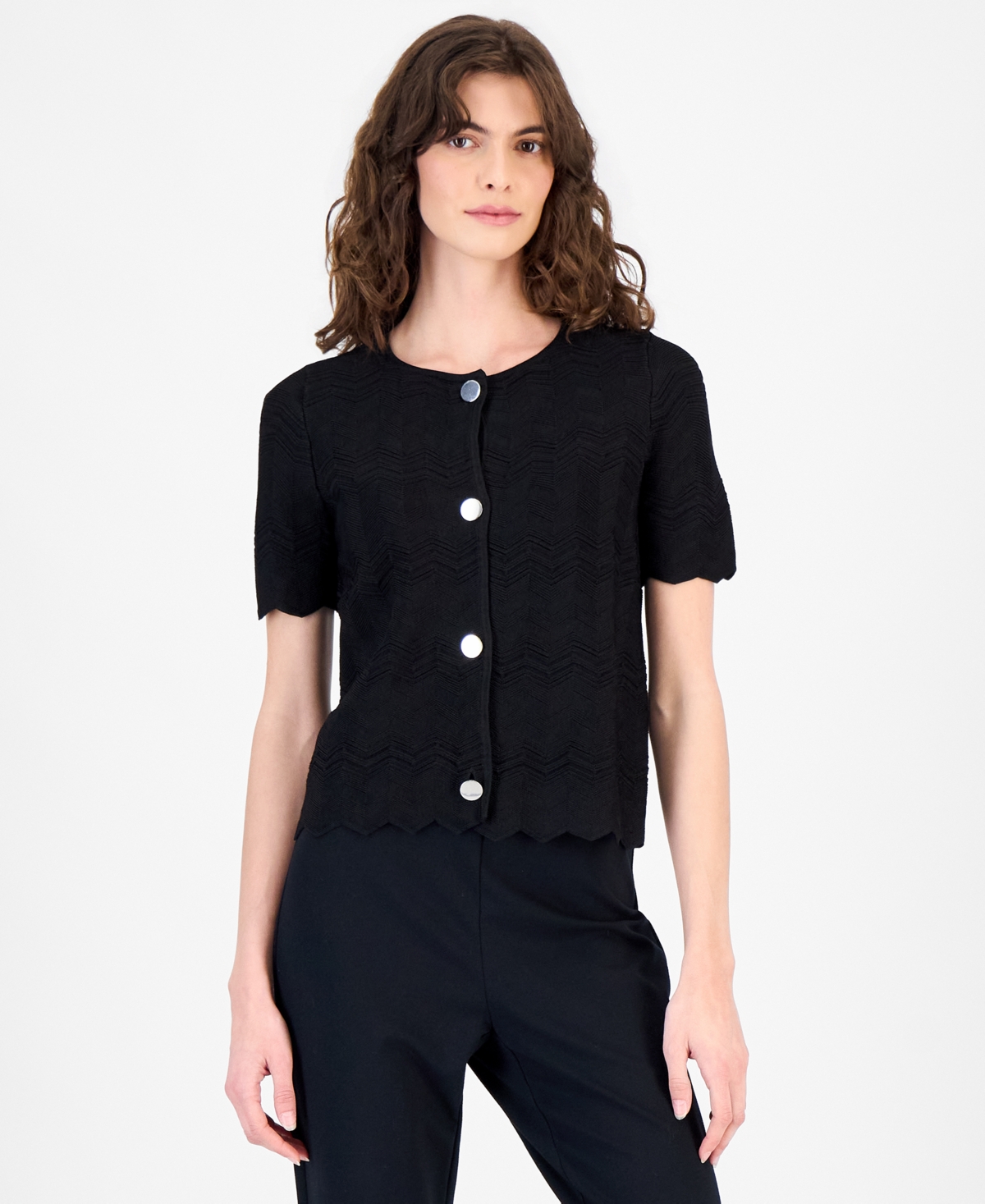 Click here for Anne Klein Womens Zigzag Short-Sleeve Cardigan - A... prices