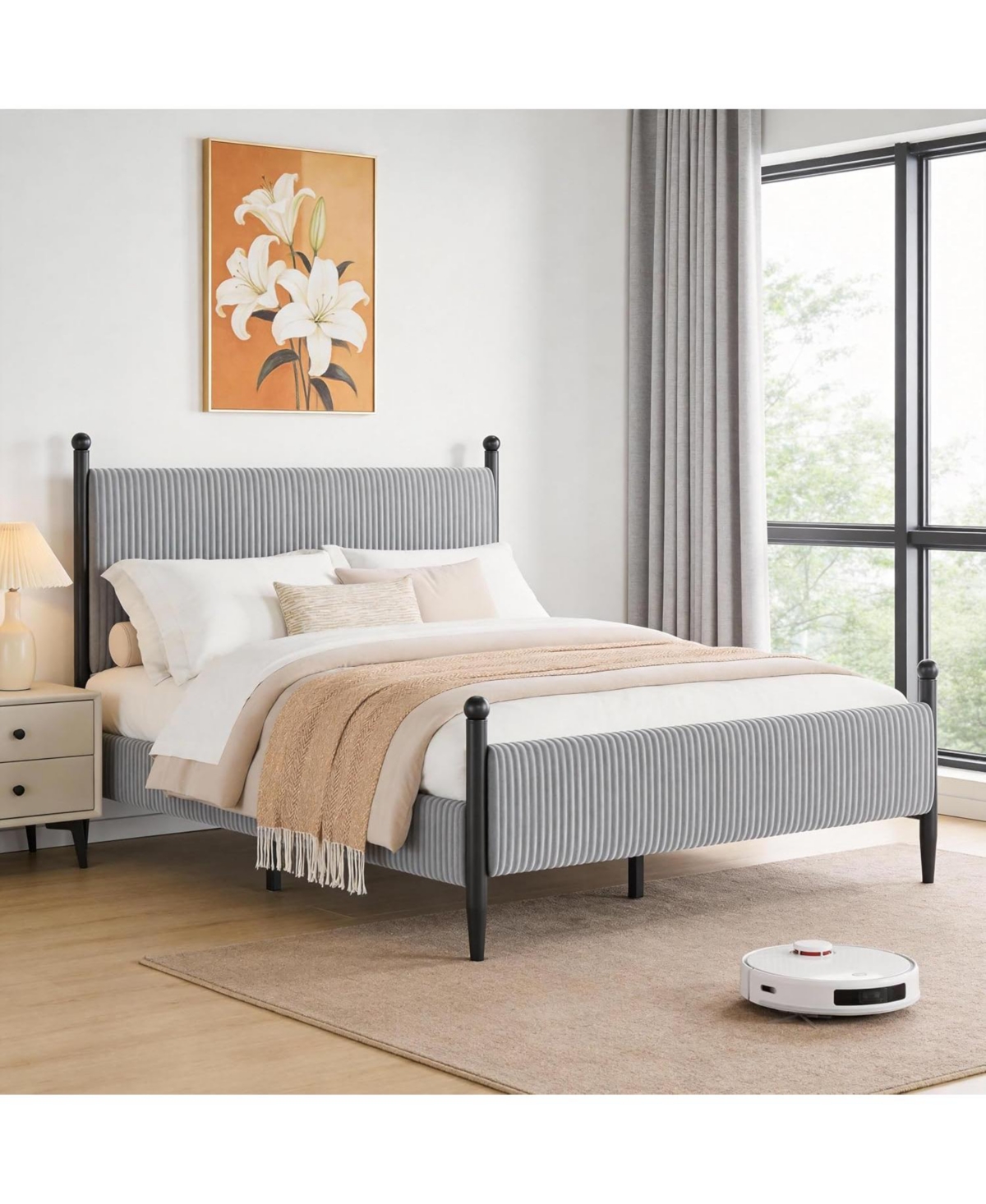 Click here for gaomon Bed Frame with Velvet Headboard - Grey prices