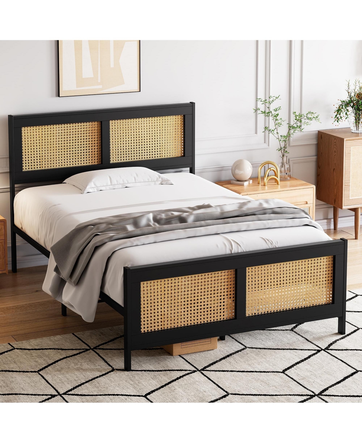 Click here for gaomon Full Metal Bed Frame with Rattan Headboard... prices