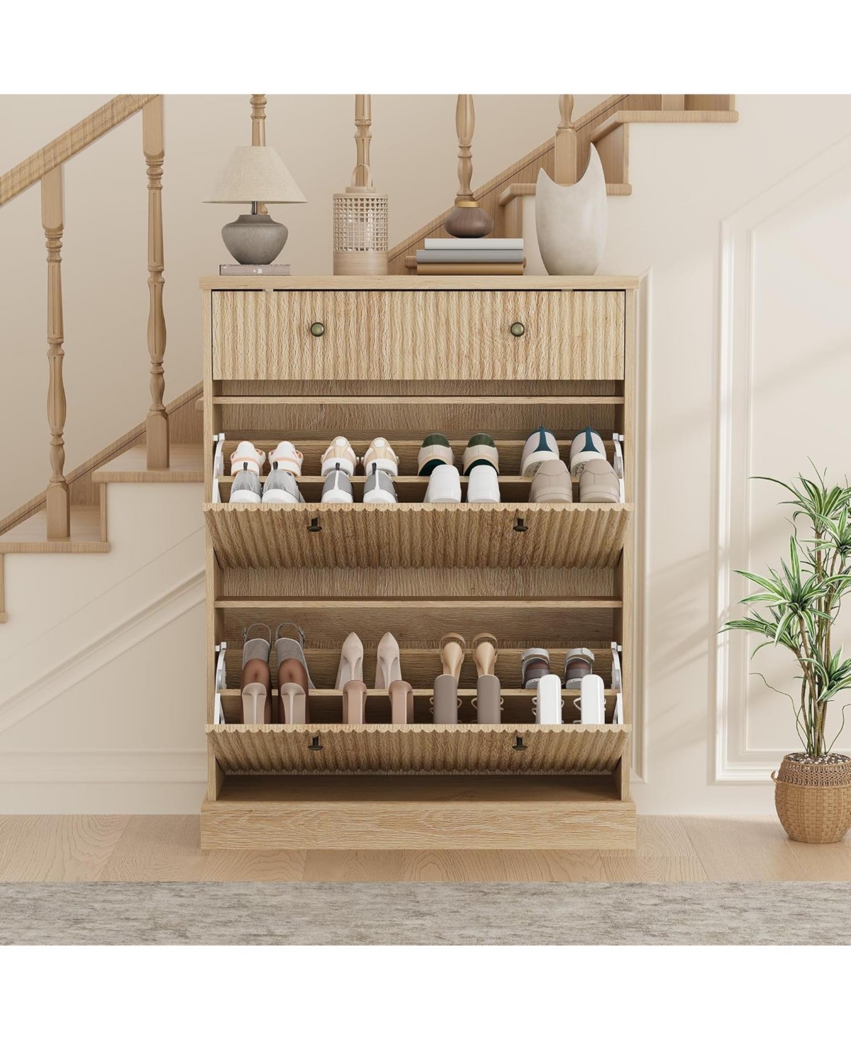 Click here for gaomon Fluted Shoe Cabinet with 2 Flip Drawers and... prices