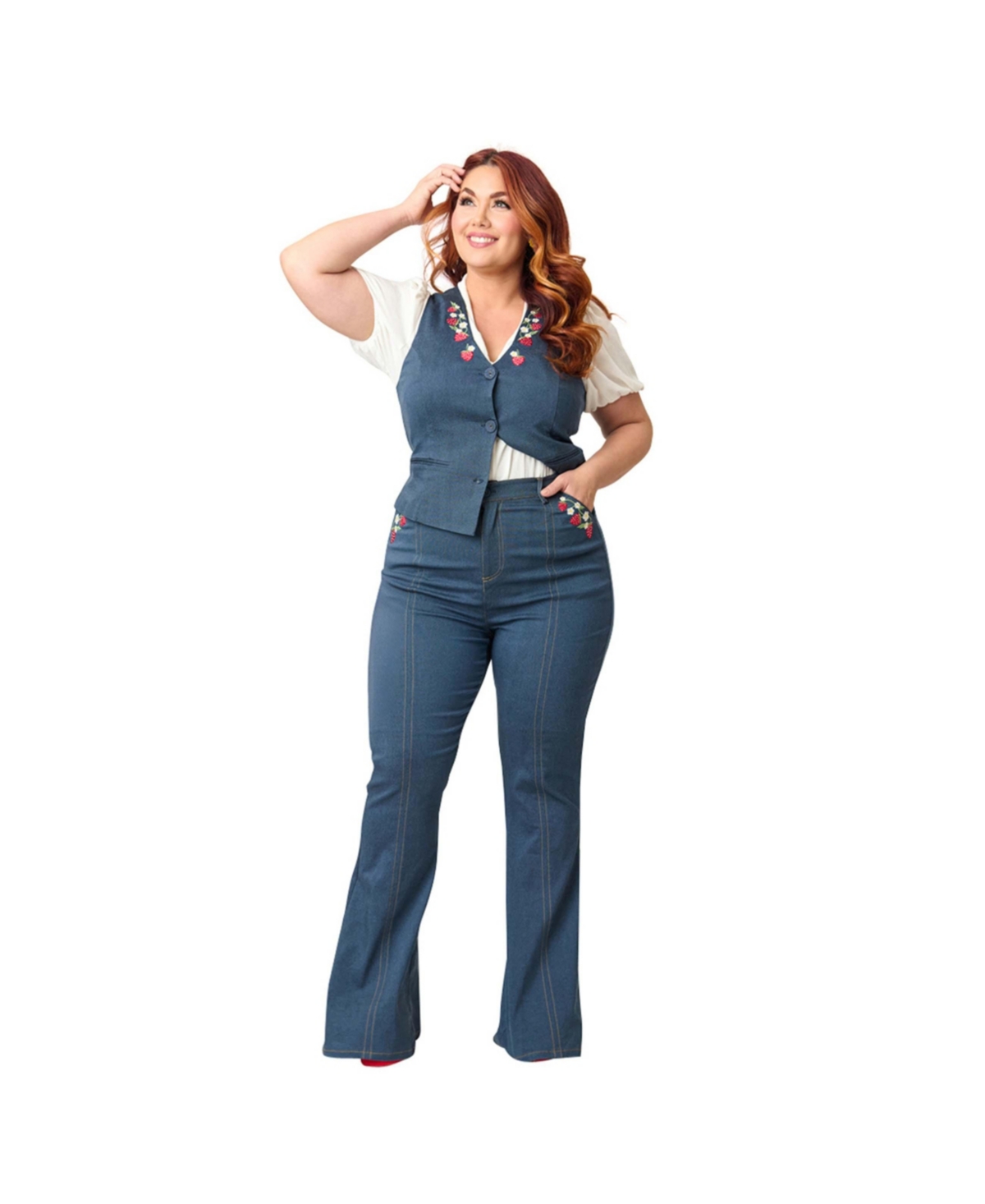 Click here for Unique Vintage Plus Size 1970s Flare Pants - Blue... prices